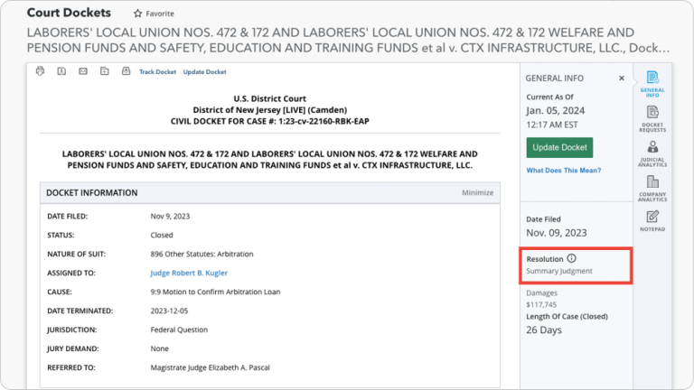 Full court docket search powered by AI