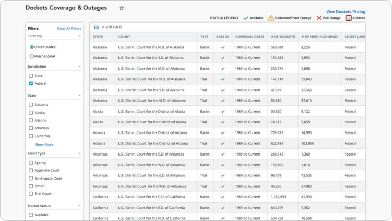 Full court docket search powered by AI