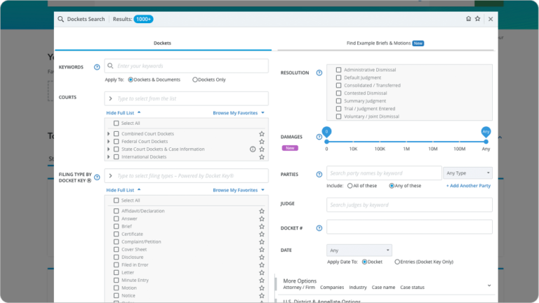 Full court docket search powered by AI