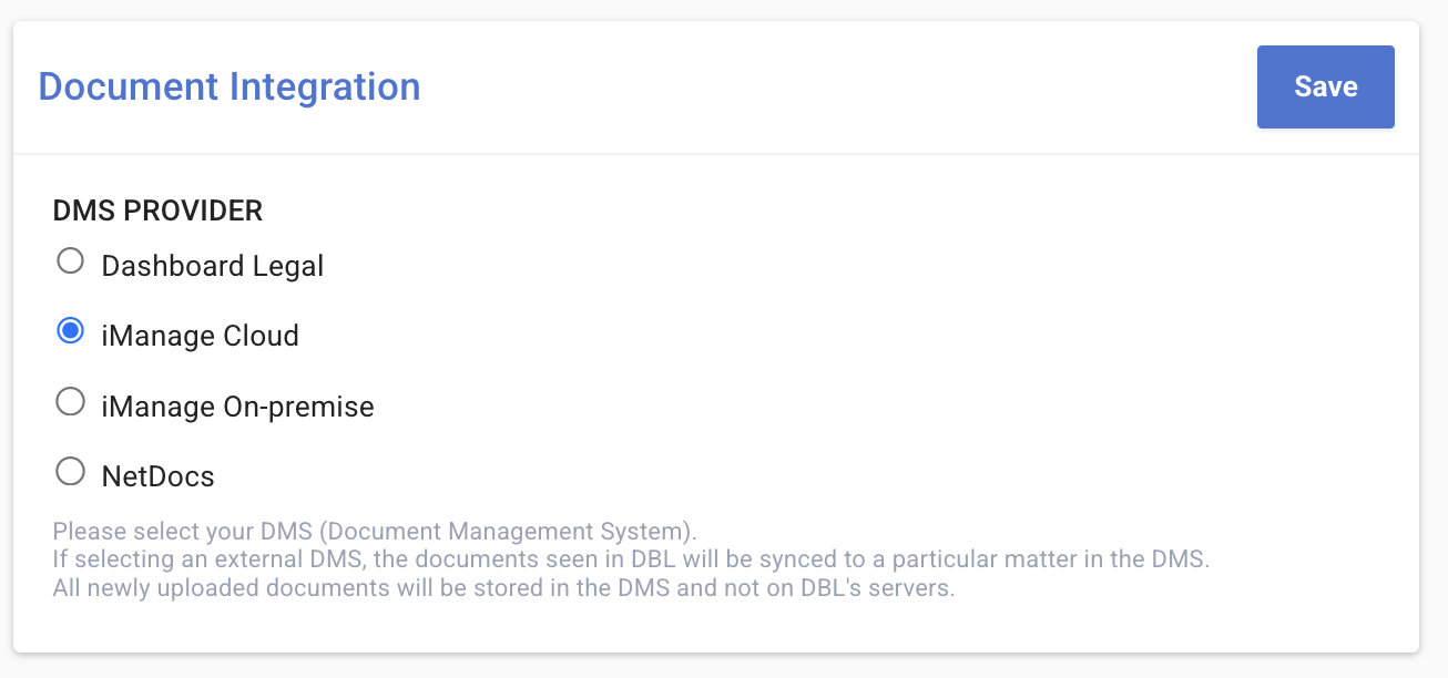 Configuring the iManage Integration - Dashboard Legal Help