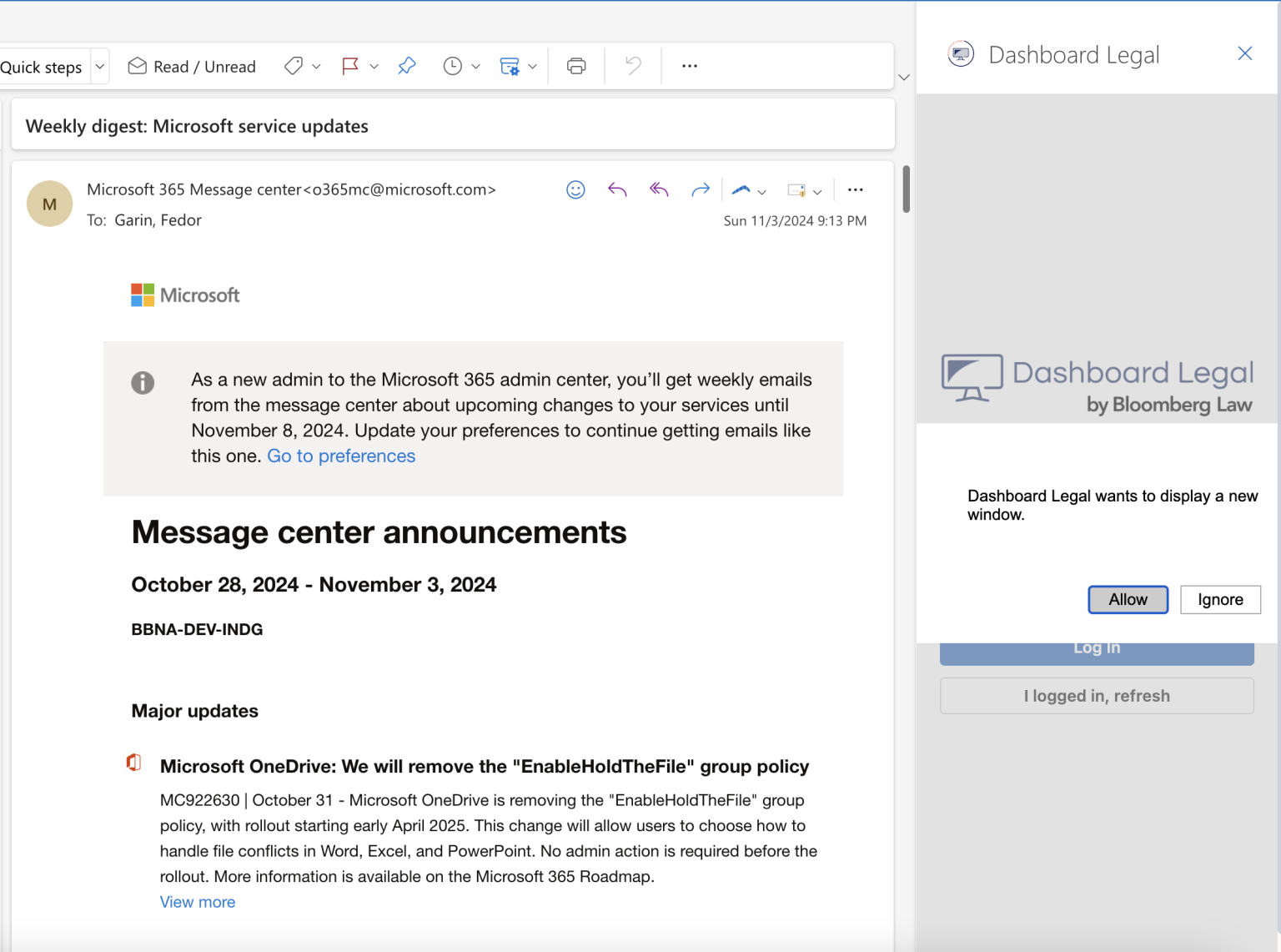 Using the Outlook Add-in - Dashboard Legal Help