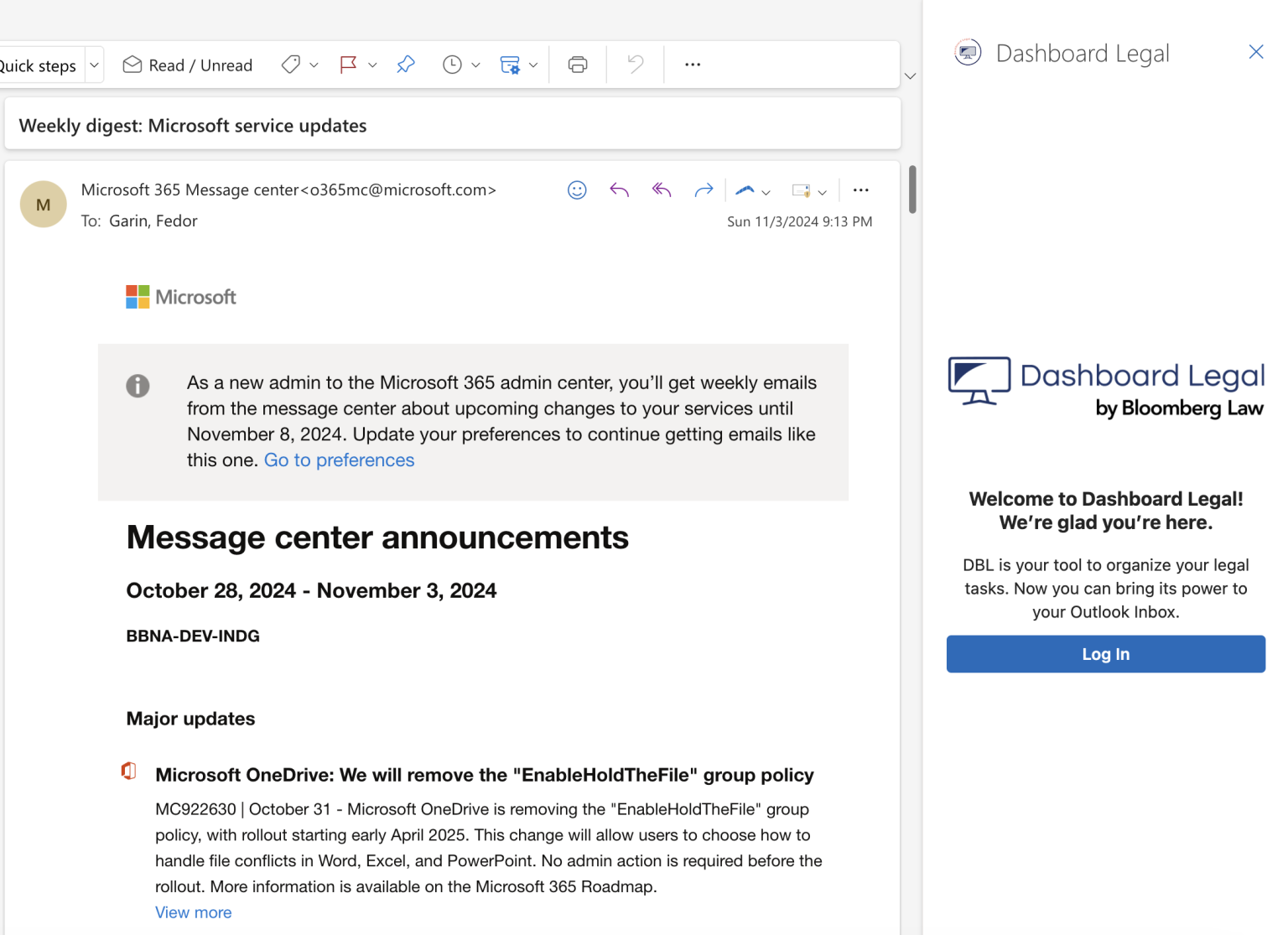 Using the Outlook Add-in - Dashboard Legal Help
