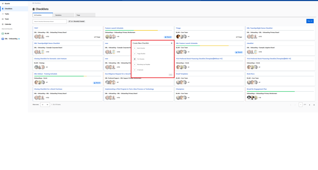 Checklists Tab - Dashboard Legal Help