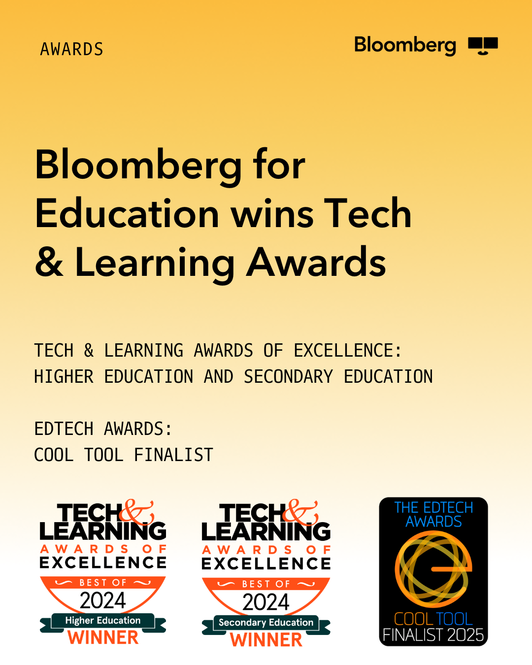 Bloomberg for Education Wins Tech & Learning Award for Excellence in ...