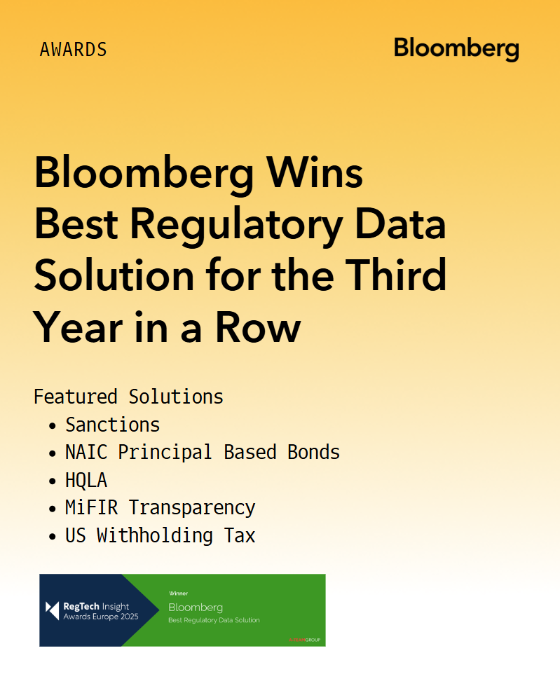 Bloomberg Wins Best Regulatory Data Solution at the RegTech Insight Europe Awards for the Third ...
